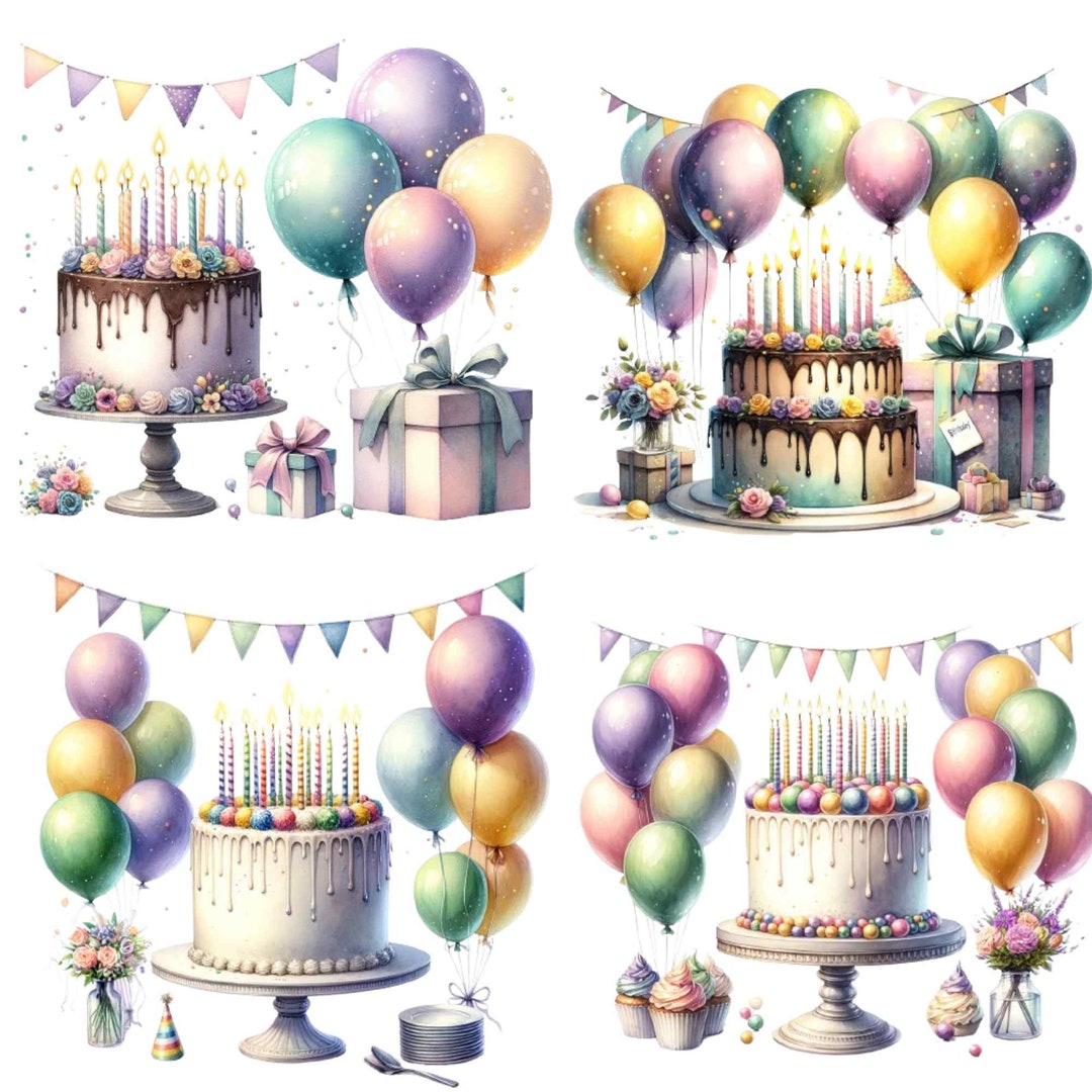 20 Watercolor Birthday Clipart, Happy Birthday PNG Bundle for ...