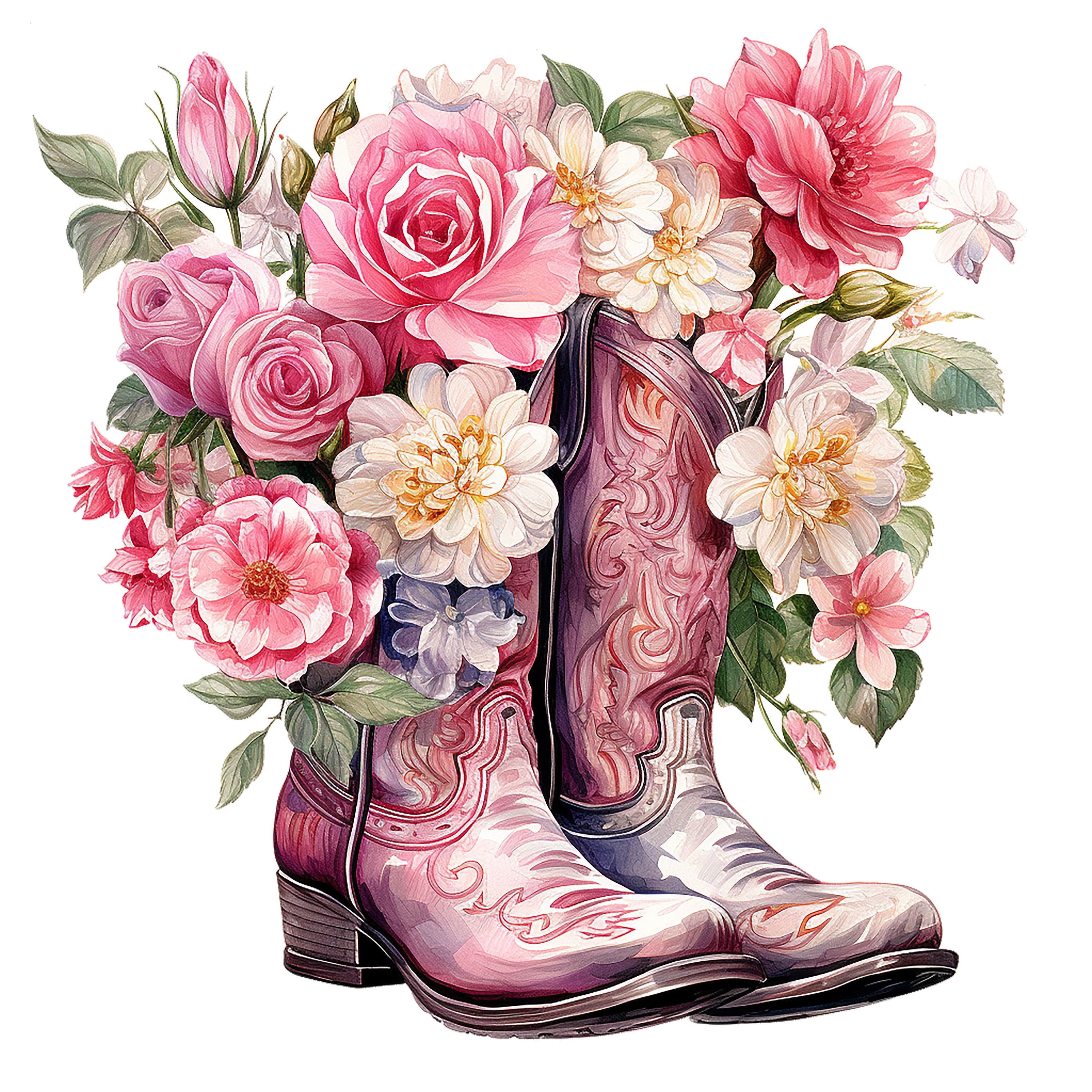15 Cowgirl Boots Clipart PNG, Watercolor Cowboy Boots Clipart, Digital ...