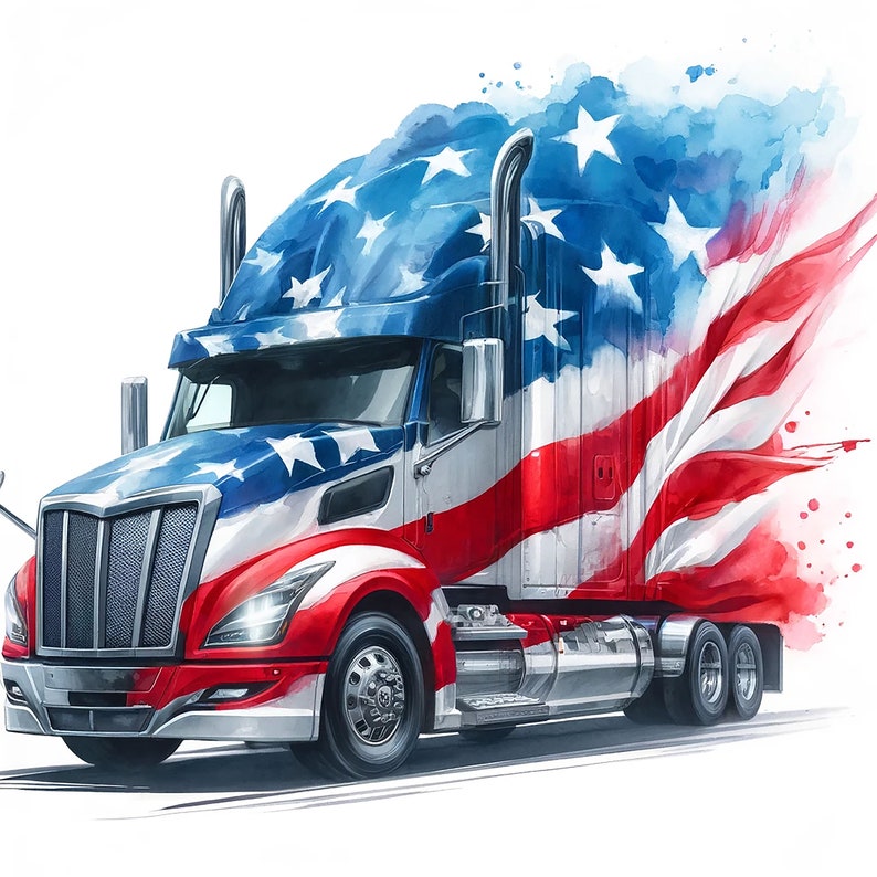 11 PNG/JPG, Semi Truck Flag Clipart Bundle , Semi Truck America Flag ...