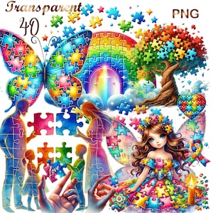 40 PNG Set 1 Autism Awareness Clipart Bundle, Supportive Illustrations ...