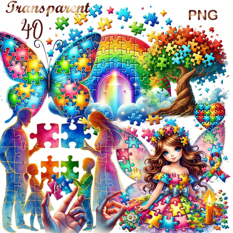 40 PNG Set 1 Autism Awareness Clipart Bundle, Supportive Illustrations ...