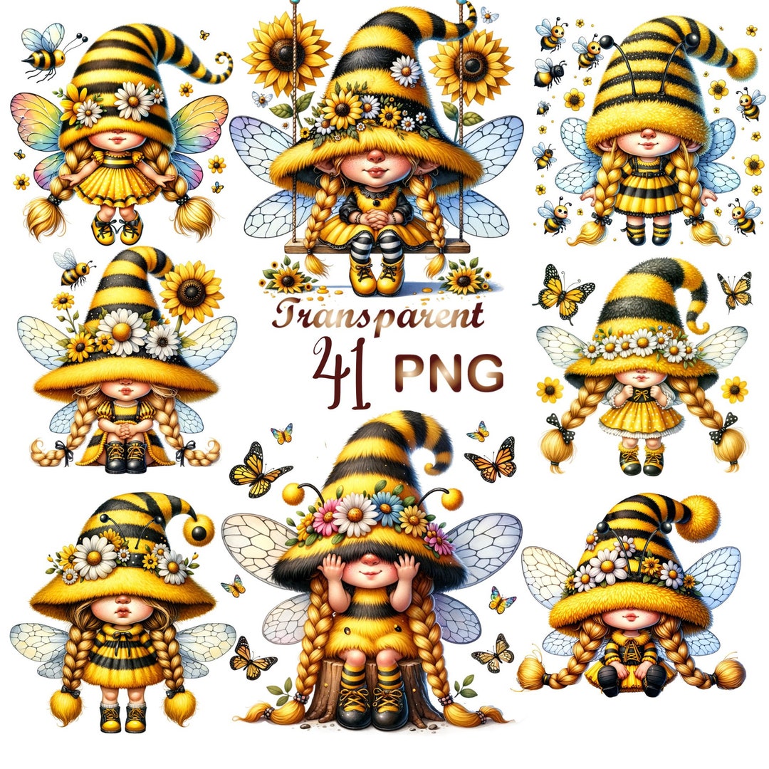 41 PNG, Bumble Bee Gnome Girl Bundle, Gnome Sublimation, Spring Gnome ...