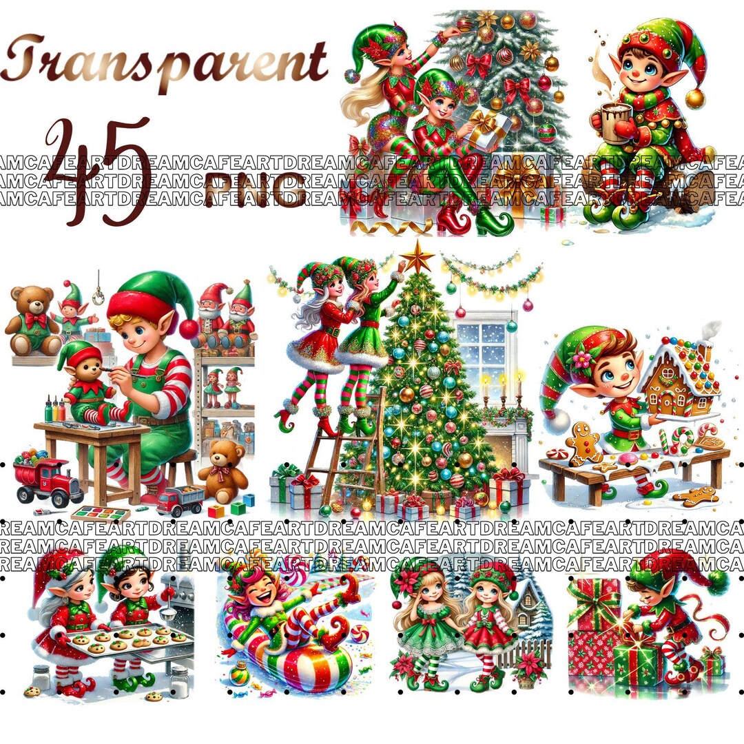 45 PNG, Christmas Elves Clipart Bundle, Cute Christmas Elves, Festive ...