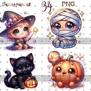 Halloween Monsters Clipart, Cute Ghost, Bat Bundle (34 PNG) (digital ...