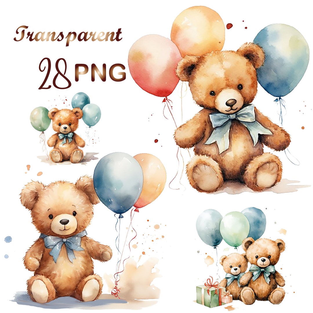 28 PNG, Birthday Teddy Bear Clipart Bundle, Teddy Bear Png, Bear ...