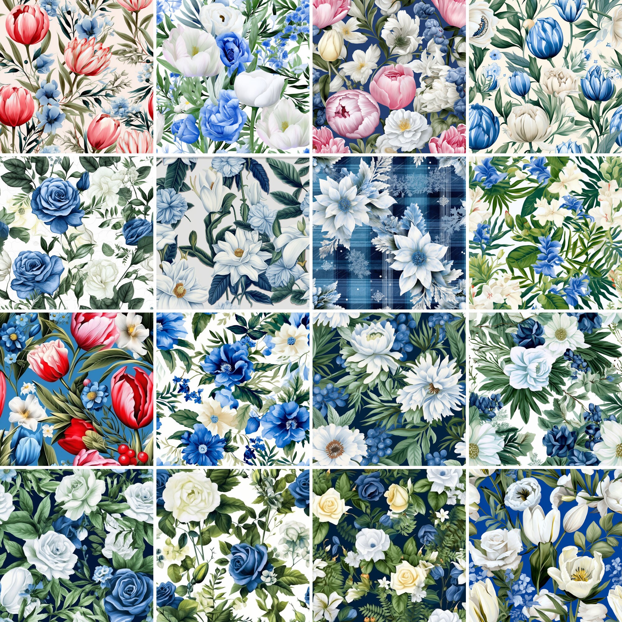30 Seamless Winter Floral Digital Paper Pack, Snowy Flowers Repeating ...