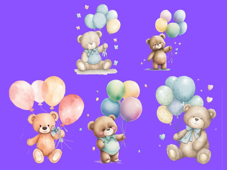 5 Teddy Bear Clipart PNG Jpgs High Quality Digital Planner - Etsy