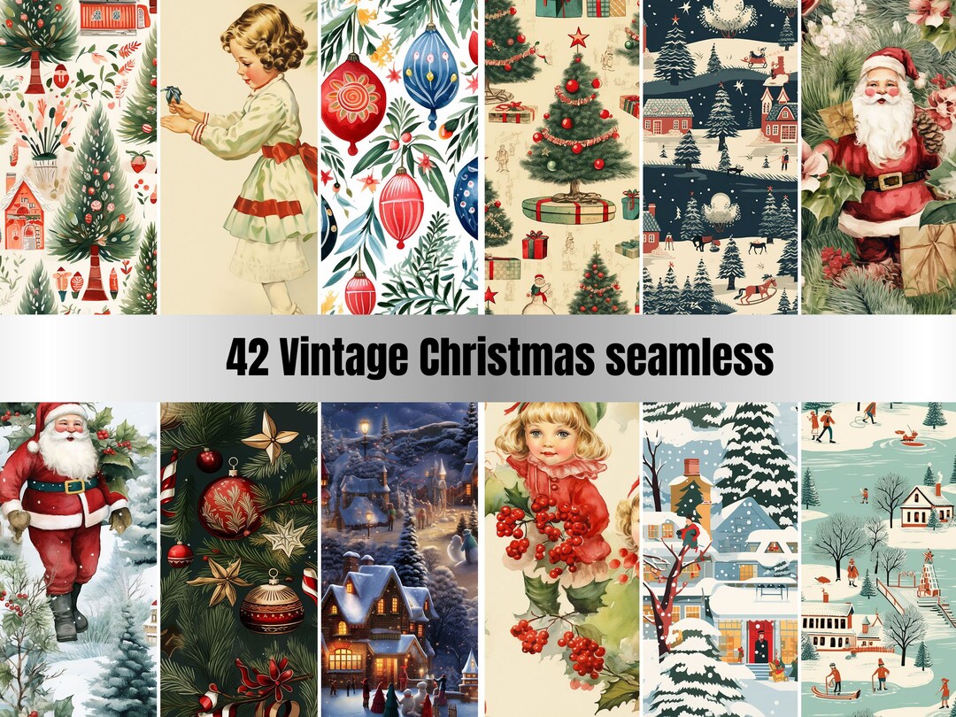 42 Seamless Vintage Christmas Digital Paper Pack, Winter Holiday ...