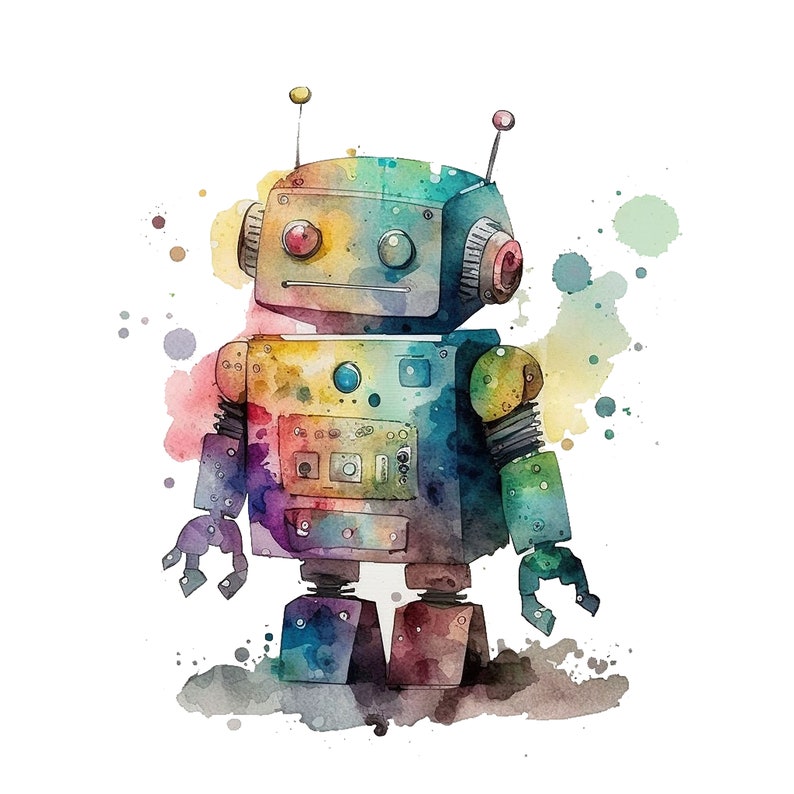 10 Watercolor Robot Clipart Cute Robot Clipart Robot Clip - Etsy