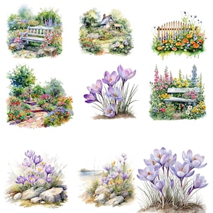 50 Spring Flowers Watercolor Clipart PNG, Spring Garden Flowers Png ...