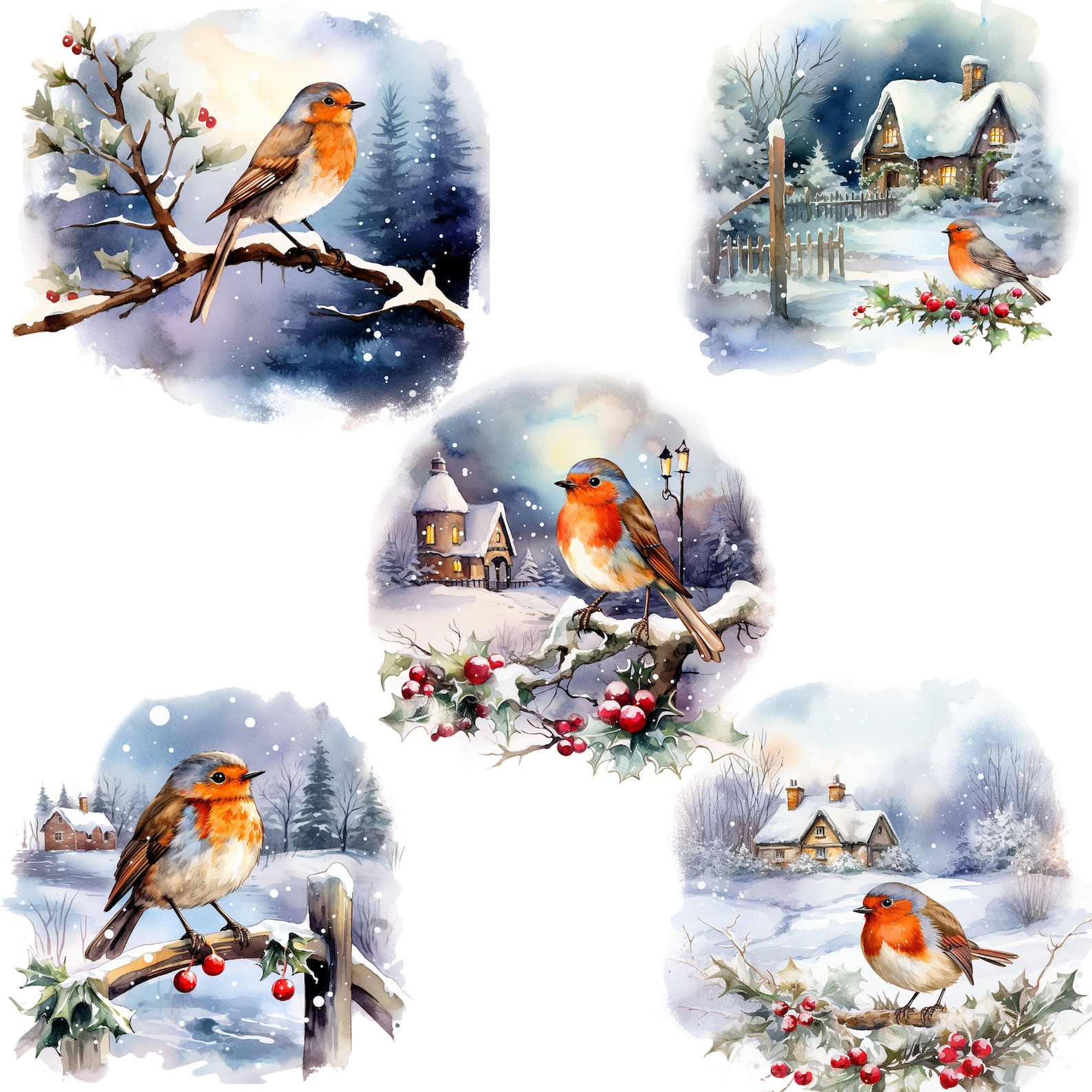 25 Christmas Robin Clipart Jpgs Watercolor, Digital Planner, Journals ...