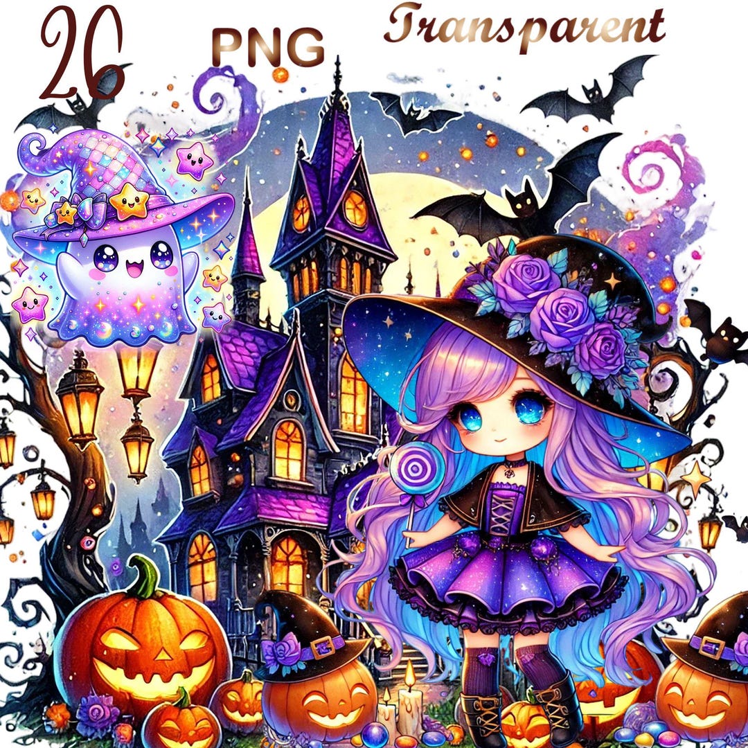 26 PNG, Cute Halloween Clipart Bundle, Spooky Fun Illustrations ...