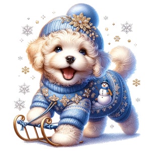 20 Jpgs, Winter Puppy Dog Clipart, Commercial Use, Watercolor Clipart ...