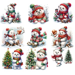 24 PNG, Christmas Polar Bear Clipart Bundle, Polar Bear Clip Art, Cute ...