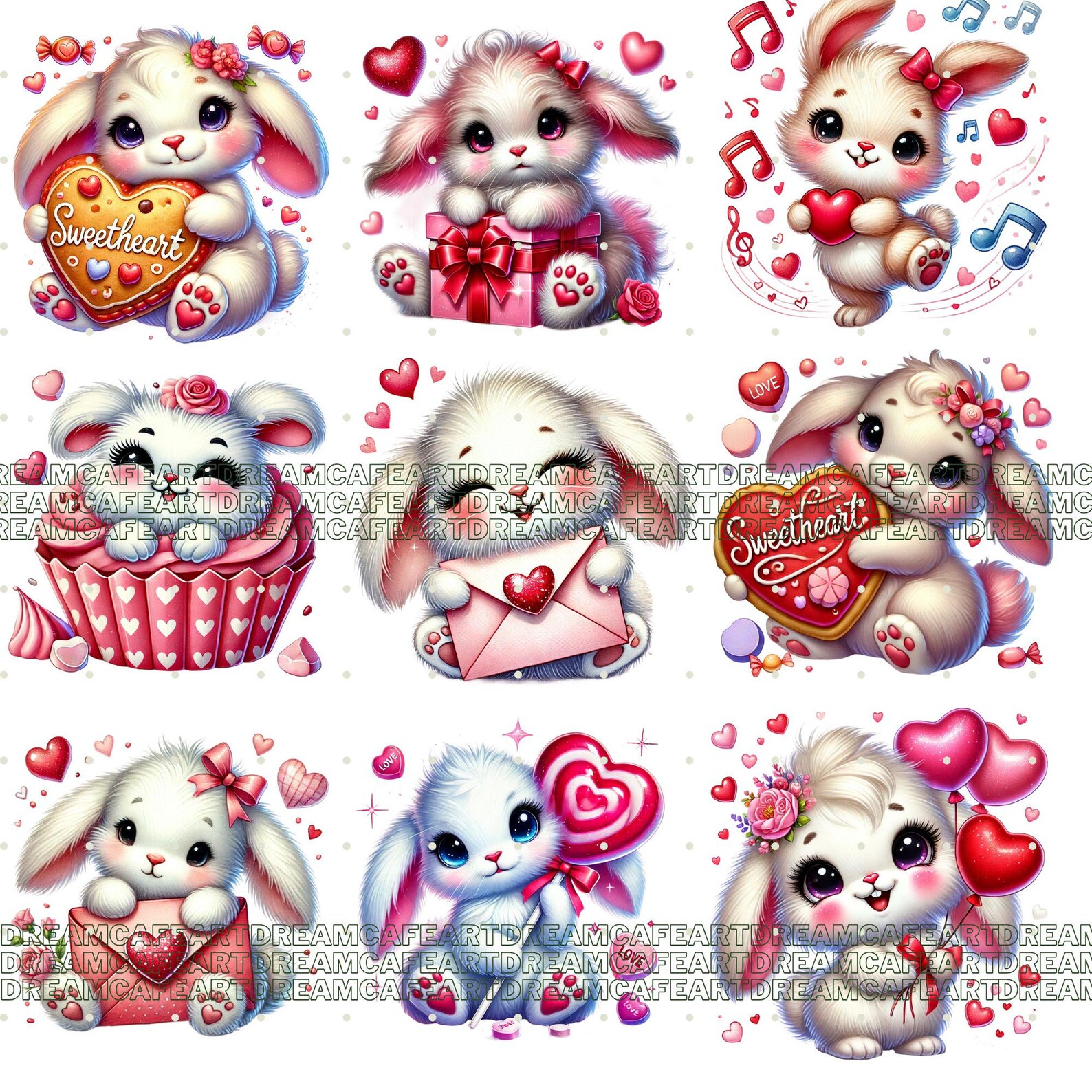 Valentine Bunny Clipart Bundle – 42 Cute Pngs Rabbits, Hearts, Roses ...