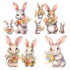 20 Bunnies With Flower Clipart Jpgs, Commercial Use,digital Download ...