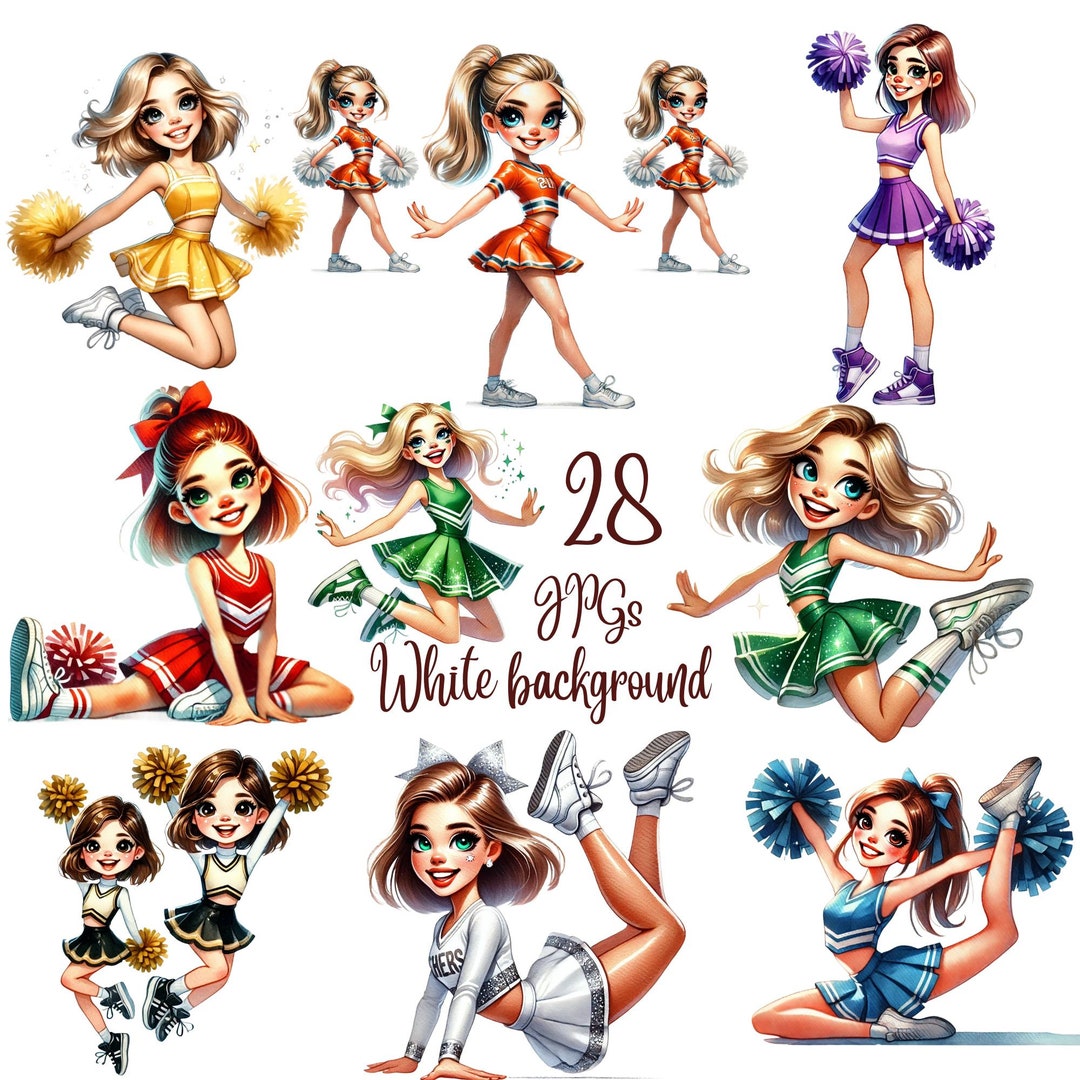 28 Watercolor Cheerleader Clipart Bundle JPG, Cheerleader Clipart ...