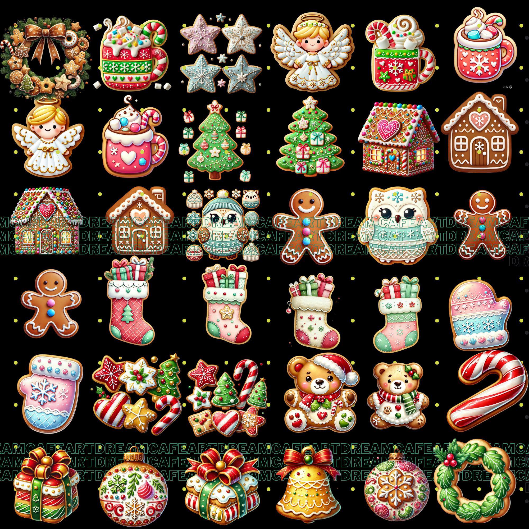 Gingerbread Clipart Bundle, 230PNG Festive Cookie Graphics, Holiday ...