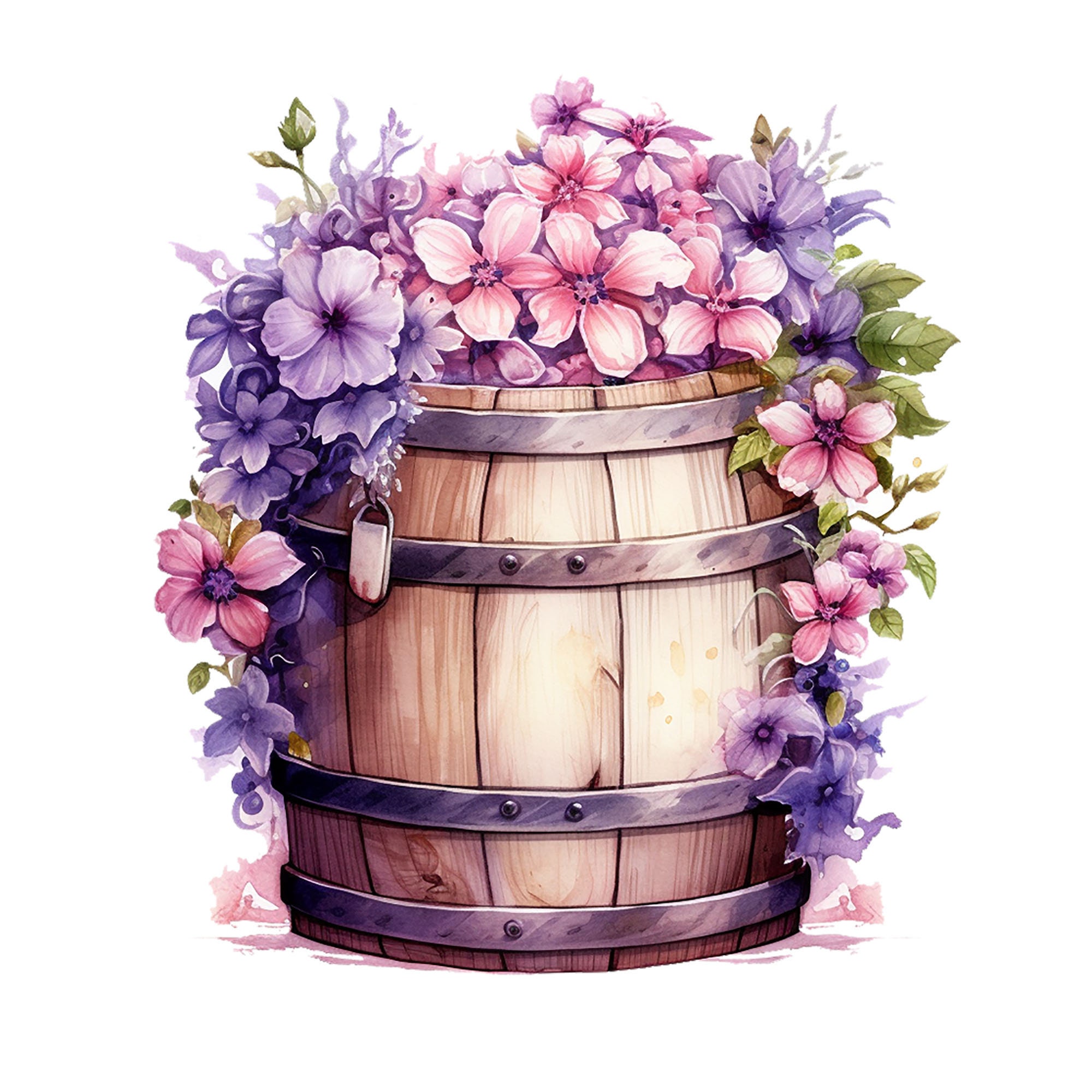 24 Watercolor Floral Barrel Clipart, Pngs and Jpgs, Mixed Media ...