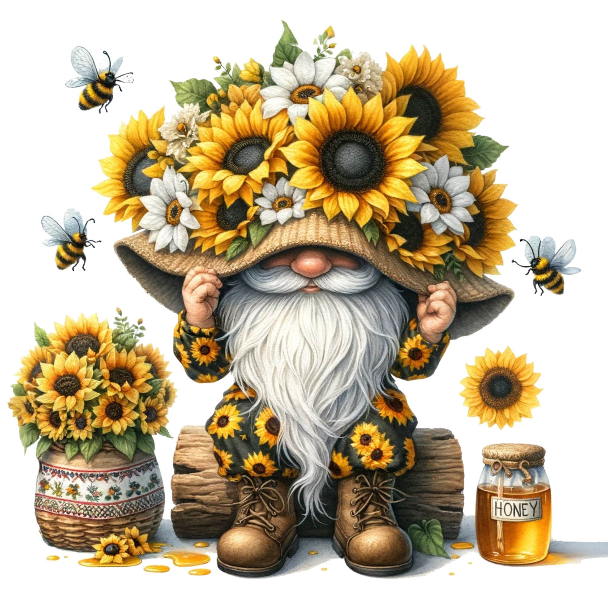 25 PNG Sunflower Gnome Clipart Bundle,garden Gnome Watercolor Clipart ...