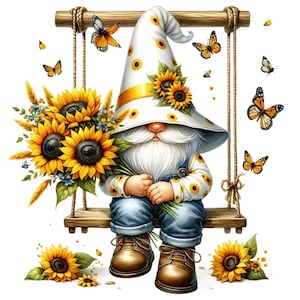 25 Png,sunflower Gnome Clipart Bundle,garden Gnome Watercolor Clipart ...