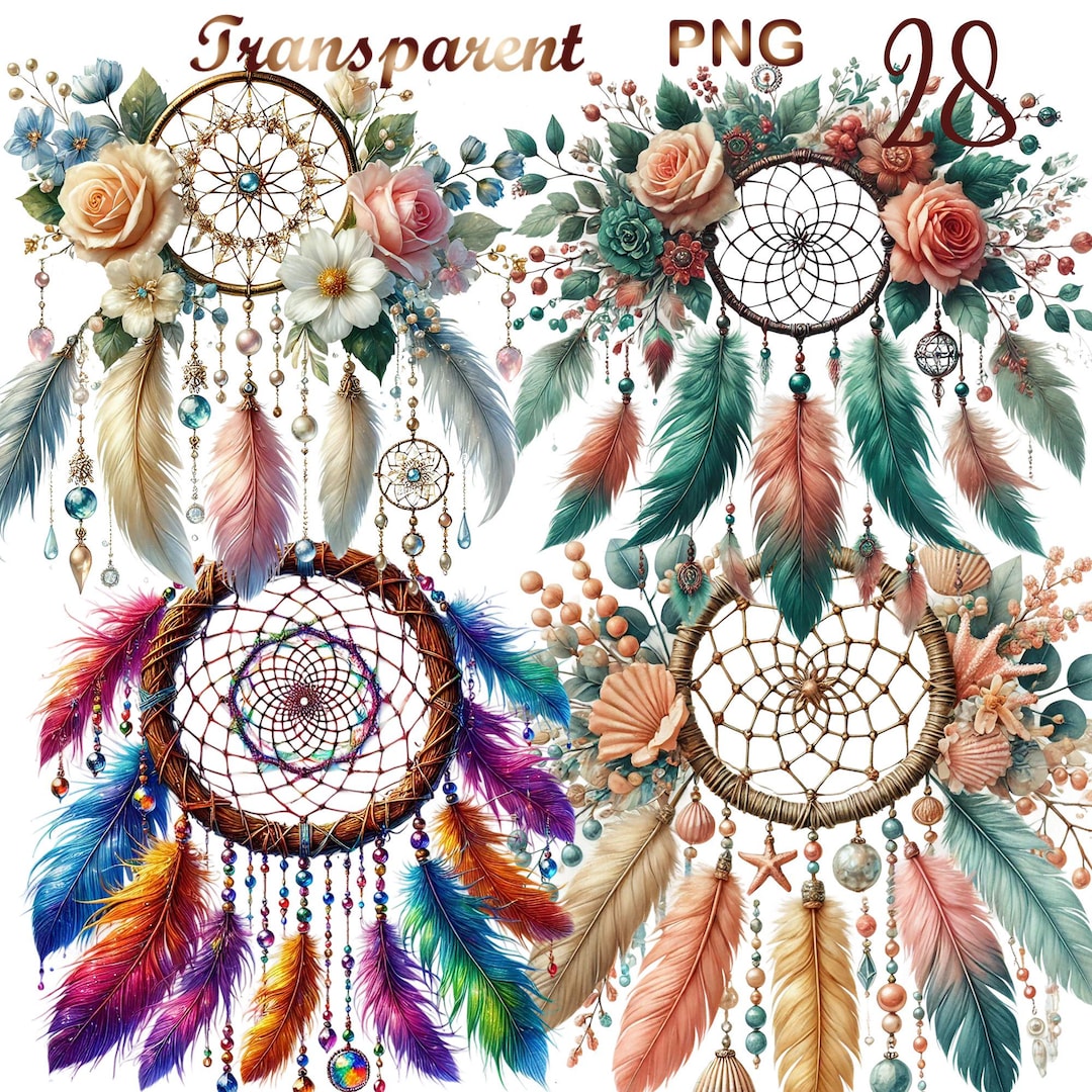 28 PNG Set 2 Dreamcatchers Clipart Bundle, Boho Dreamcatcher ...