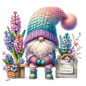 30 PNG, Watercolor Spring Gnome Clipart Bundles, Gnome With Flowers ...