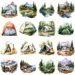 60 PNG Watercolor Camping Clipart,tent, Campfire, Lantern, Backpack ...