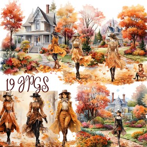 19 Watercolor Autumn Victorian Lady Clipart, Jpgs, Watercolor Autumn ...