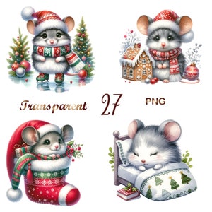 27 PNG, Christmas Mouse Clipart, Set 1, Xmas Mouse Png, Mouse Clipart ...
