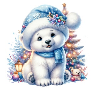 21 PNG, Christmas Polar Bear Clipart Bundle, Polar Bear Clip Art, Cute ...