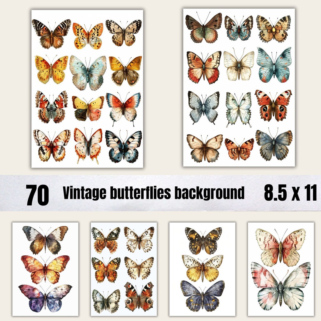 70 Vintage Butterflies Junk Journal Pages,digital Scrapbook Paper Kit ...