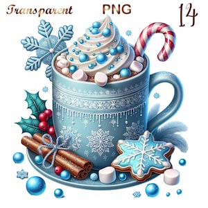 14 PNG Set 1 Winter Hot Cocoa Clipart, Xmas Cocoa Clipart, Hot ...