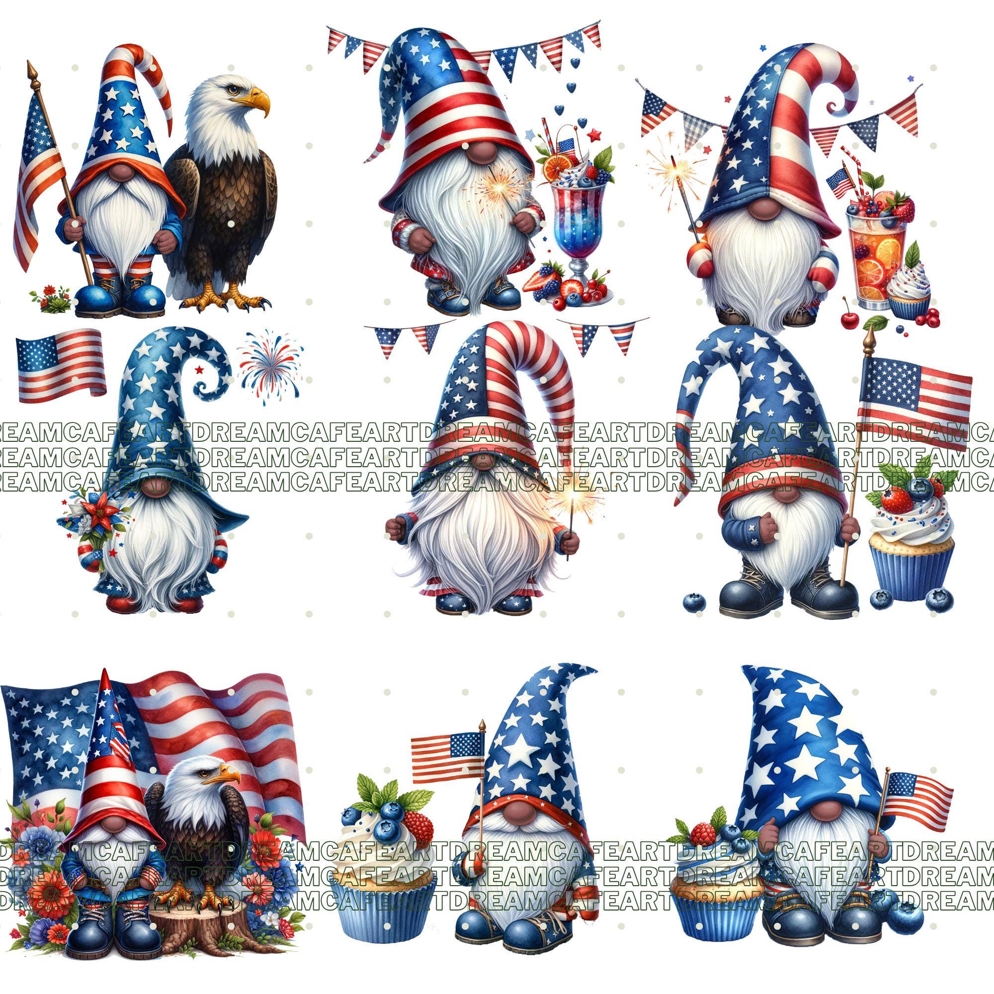 14 PNG, Patriotic Gnome Clipart Bundle. American Pride, 4th of July PNG ...