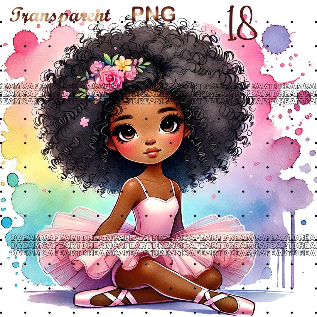 18 PNG Cute Ballerina Girl Clipart, Watercolor Black Ballerina Girl PNG ...