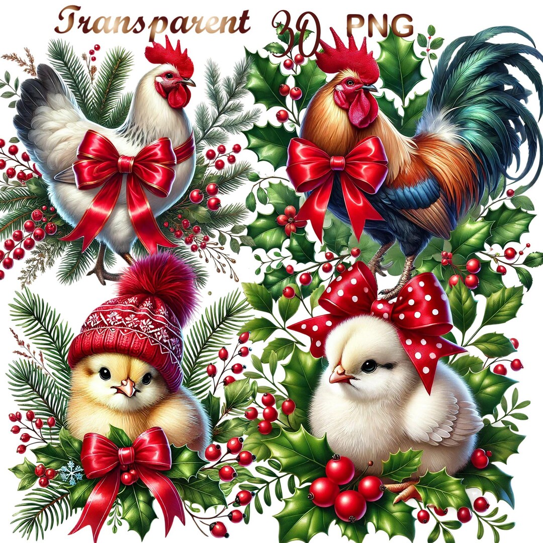 30 Christmas Chickens Clipart PNG, Watercolor Clipart PNG, Bird Clipart ...