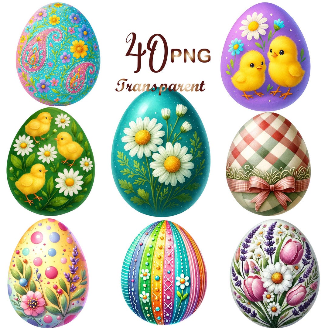 40 PNG Easter Eggs Clipart Bundle Set 3, Easter Clipart, Eggs Clipart ...