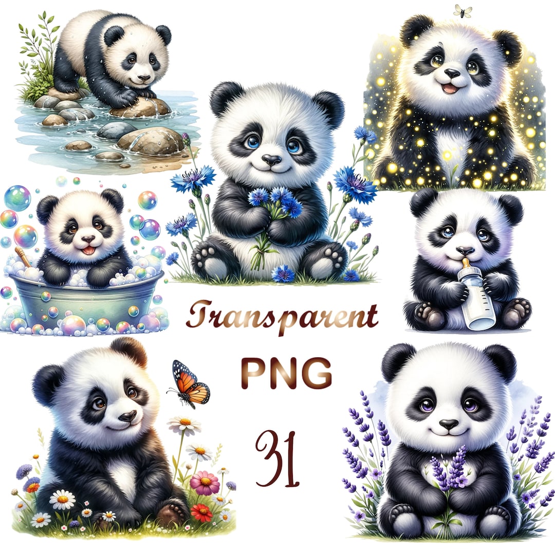 31 PNG, Cute Panda Clipart, Adorable Panda Clipart Bundle, Panda Pack ...