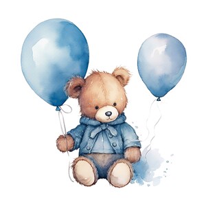 12 Teddy Bear Blue Balloon Jpgs, High Quality, Digital Planner, Paper ...