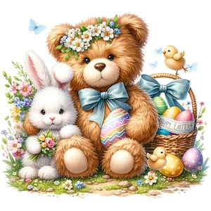 20 PNG Easter Teddy Bear Clipart Bundle, Easter Clipart, Easter Png ...