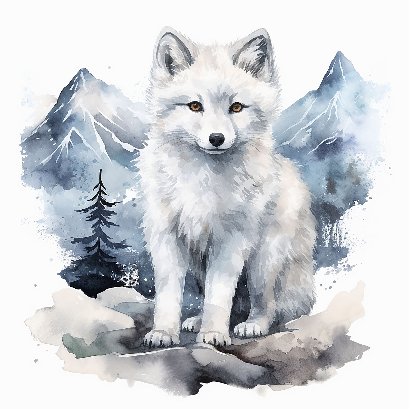19 Winter Arctic Fox Clipart Jpgs, Printable Watercolor Clipart, Winter ...