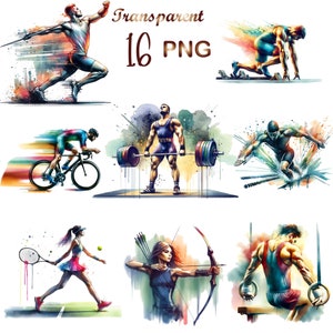 16 PNG, Watercolor Sports Clipart Bundle, Weightlifting Clipart, Track ...