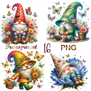 16 PNG Gnome Clipart Bundle, Garden Clipart, Spring Gnome Png Graphics ...