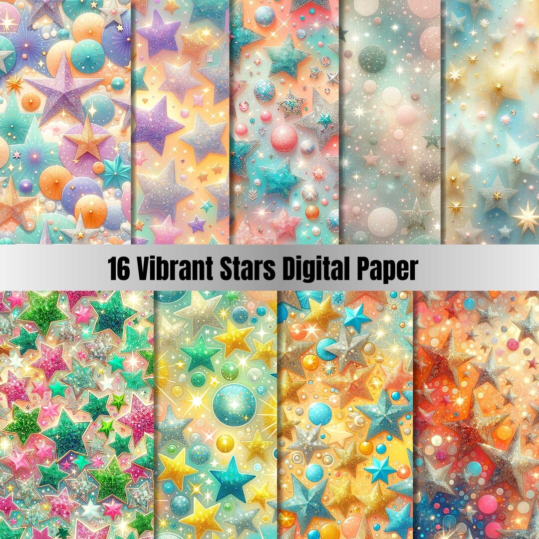 16 Printable Stars Digital Paper,jpgs,stars Background,magical Rainbow ...