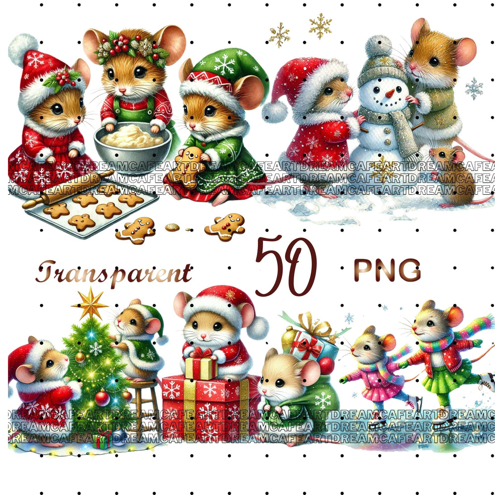 Christmas Mice Clipart Bundle 50 PNG, Holiday Mouse Graphic Design ...
