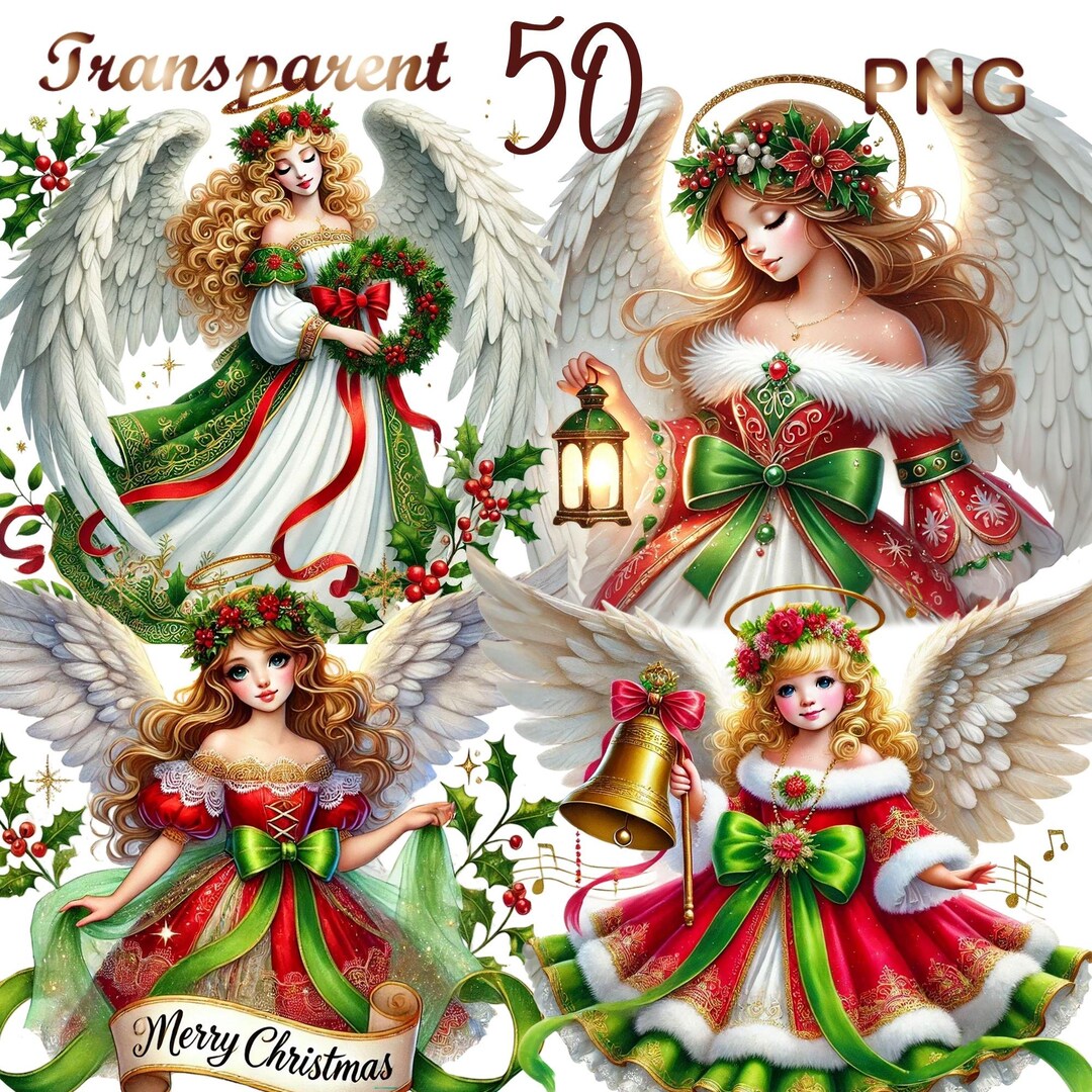50 PNG, Christmas Angels Clipart Bundle, Winter Illustrations Designs ...
