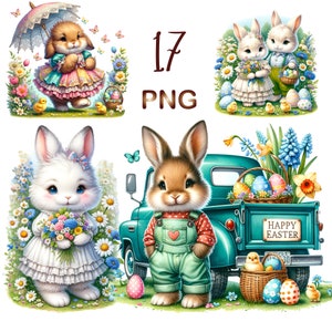 17 PNG Easter Bunny Clipart Bundle, Easter Bunny Clipart, Easter ...