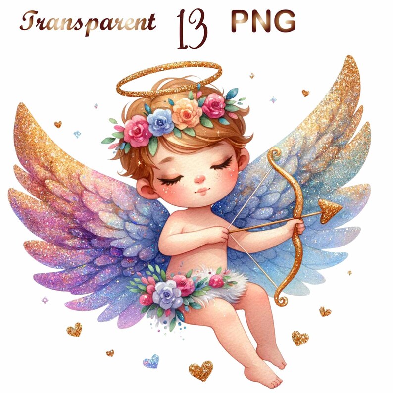 Watercolor Cupid Clipart Bundle, Valentine's Day Angels (PNG Digital ...
