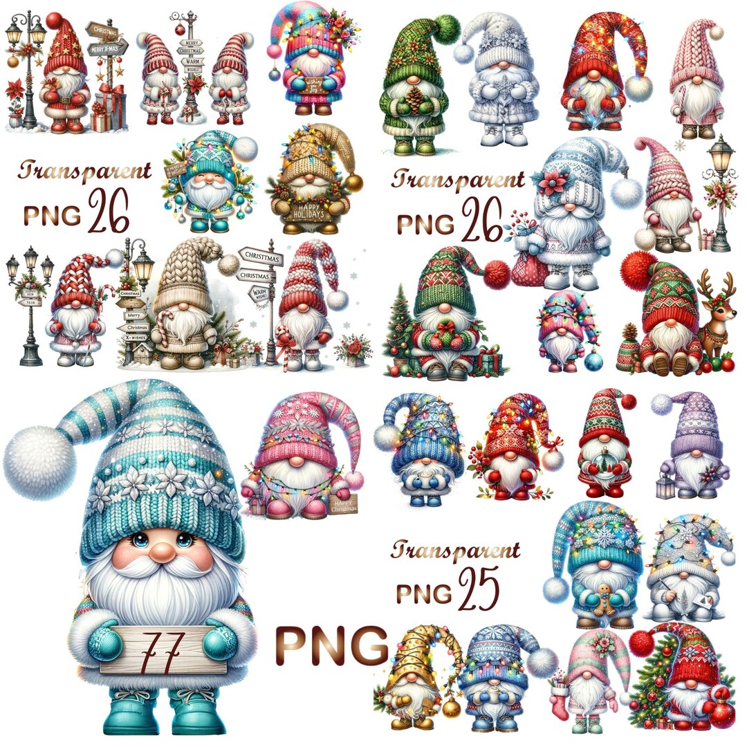 77 PNG, Festive Gnomes Collection Clipart Bundle, Christmas Gnomes ...