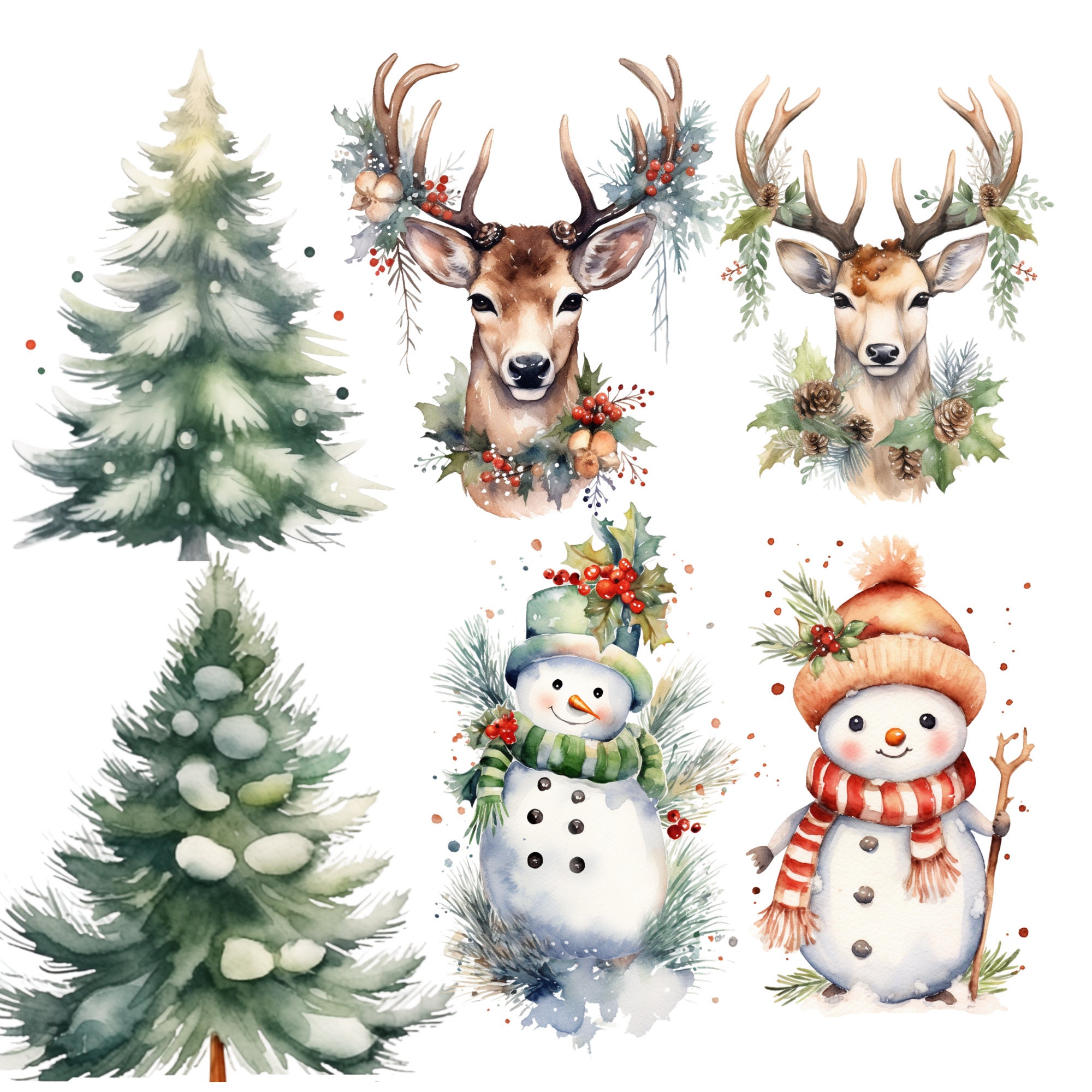40 Watercolor Christmas Clipart Bundle - Watercolor Jpgs High Quality ...